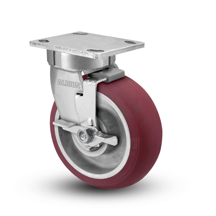 8" x 2" Polyurethane Kingpinless Swivel Caster w/Face Brake- 110AX0822 ...