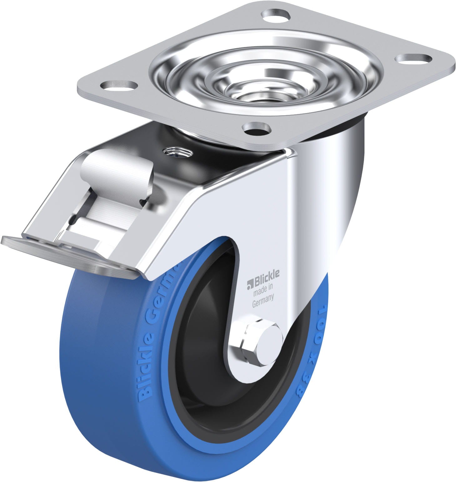 100mm x 32mm Blickle Rubber Caster stop-fix - LE-POEV 100KA-FI-SB ...