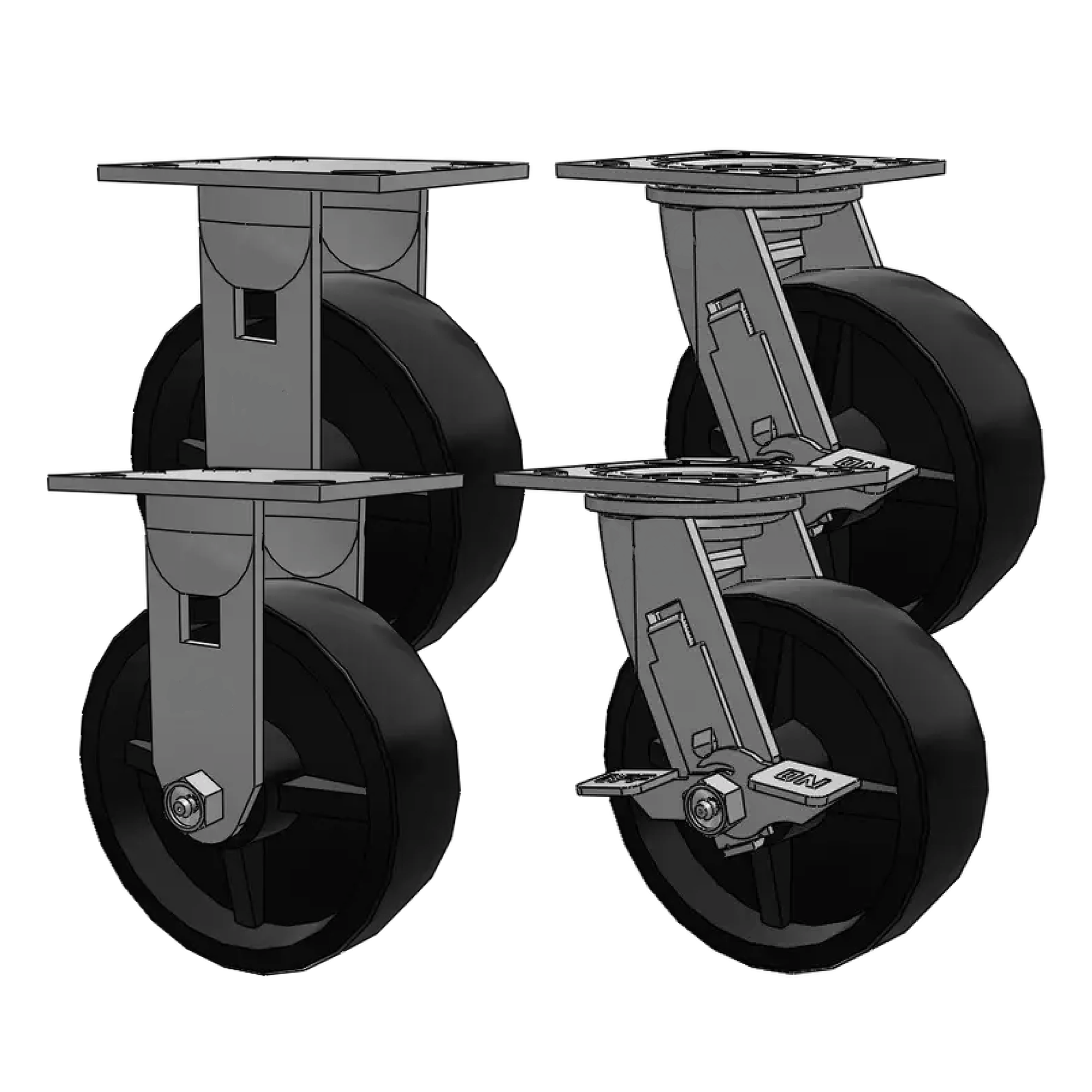4" Economy Tool Box Caster Kit - 2 Swivel Casters w/Brake, 2 Rigid Cas ...
